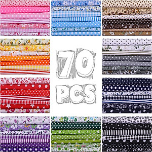 Macarrie 70 Pcs Cotton Fat Quarters Quilting 20 x 20 Inch Fabric Bundles Floral Printed Cloth Sewing Supplies Fabric Multicolor Fabric Squares for DIY Quilting Patchwork Scrapbooking Craft