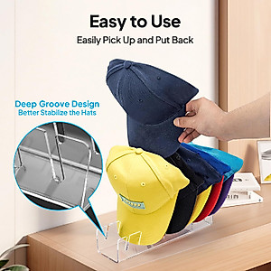 NEWFLY Hat Stand for Baseball Caps, 2 PCS Acrylic Hat Organizer for 14 Caps, No Install Baseball Hat Rack Hat Storage Holder, Hat Oragnizer Shelf Display for Closet Bedroom Dresser(Clear)