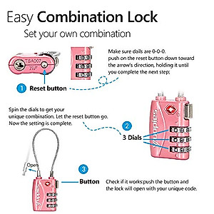 TSA Approved Luggage Locks, Easy Re-settable Combination Backpack Lock, Travel Lock for Suitcase, 1,2 & 4 Pack (Pink 2 Pack)