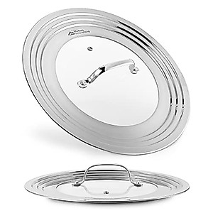 Modern Innovations Universal Lid with Tempered Glass Top for Pots & Pans, Fits 8.25, 9, 10, 11, and 12 Inch Cookware - Large Replacement Frying Pan Cover, Cast Iron Skillet Lids - Stainless Steel