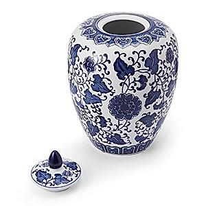 Mikasa 8x8x12 Inch Blue and White Floral Ceramic Canister with Lid