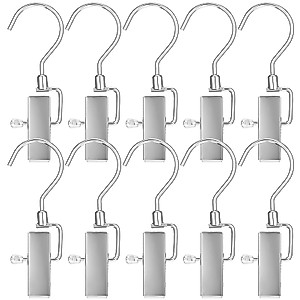 Zerodeko 10 Pack Metal Laundry Hangers with Swivel Hooks, Hold Boots Clips Pin Stainless Steel Portable for Hanging Clothes Towels in Home, Travel