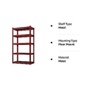 REIBII Garage Shelving Heavy Duty 72" Garage Storage Shelves 5 Tier Adjustable Heavy Duty Shelving 1750LBS Metal Storage Shelving Unit for Basement Garage Storage Rack 72"H x 16.8"D x31.8"W Red Black