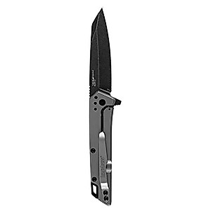 Kershaw Misdirect Pocketknife; 2.9 in. 4Cr13 Black-Oxide Blackwash Finish Blade, Stainless Steel Stonewash Finish Handle Equipped with SpeedSafe Assisted Opening, Flipper and Frame Lock (1365)