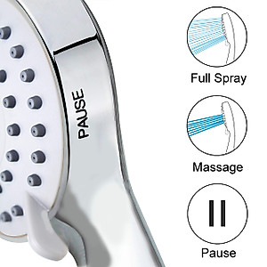 PIH High Pressure Luxury Handheld Shower Head Unit with Powerful Shower Spray w/Pause Setting, Suitable for RV Shower and Wall Holder Shower Arm, w/Flexible Hose, Chrome