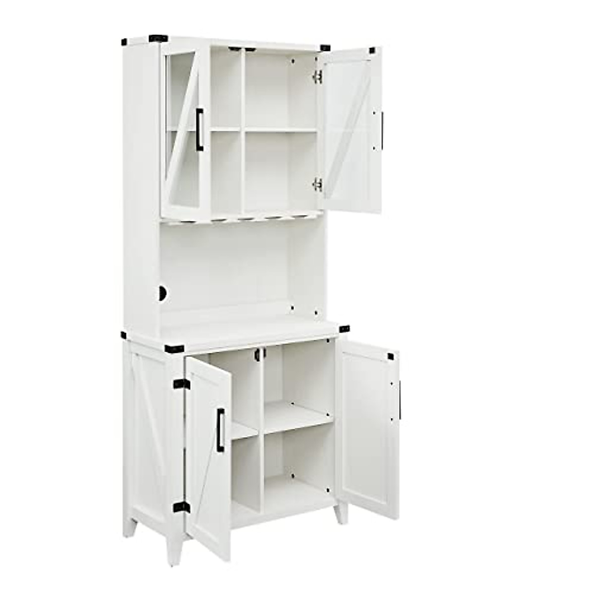 Home Source Bar Cabinet with Upper Glass Cabinet in White Finish