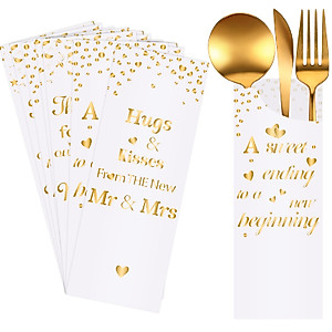 100 Pieces Valentine's Day Silverware Bags Wedding Silverware Sleeves Utensil Holder Unfinished Personal Name Paper Silverware Bag Disposable Cutlery Holder for Rehearsal Dinner Engagement Barbeque