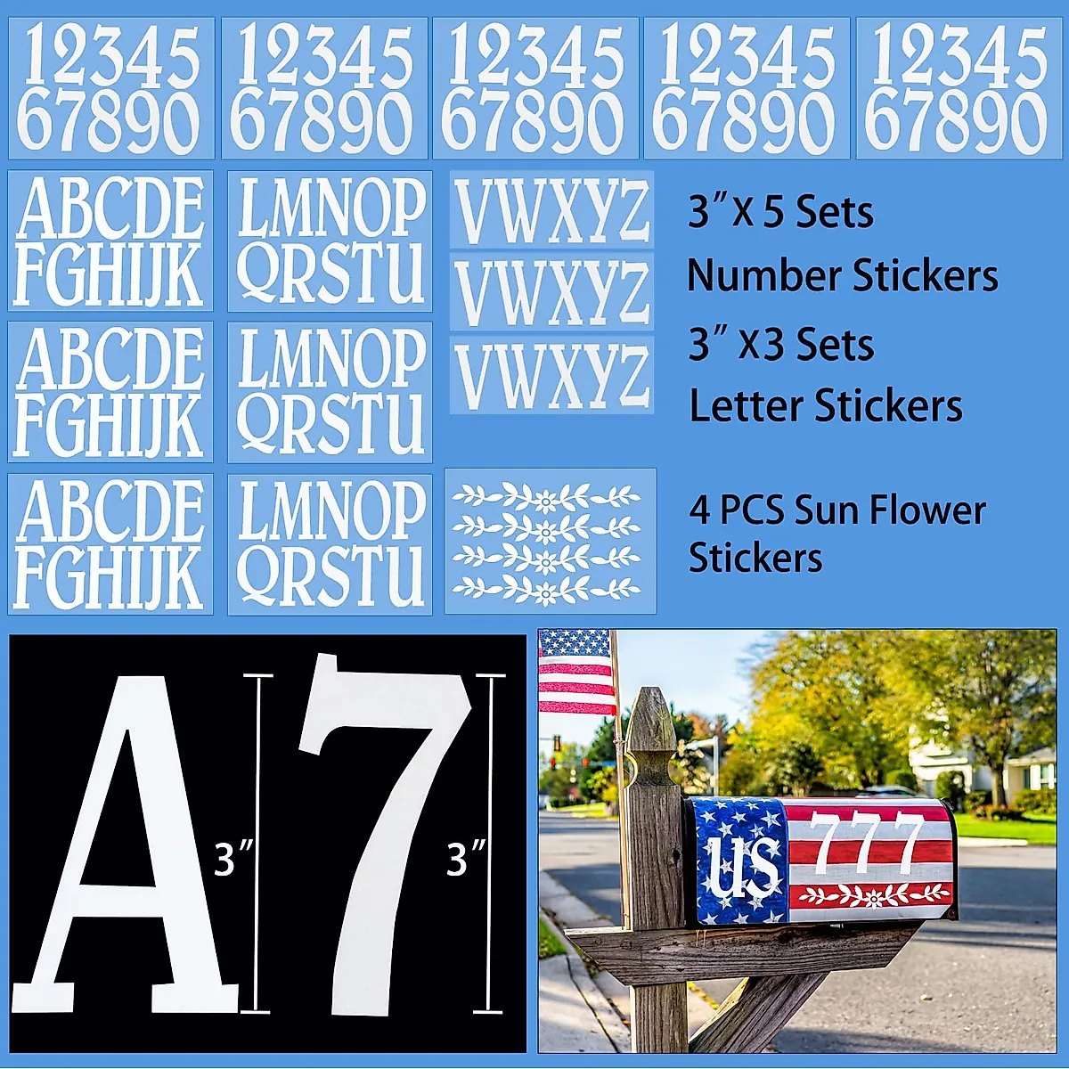 Reflective Mailbox Numbers Stickers for Outside,132 Pcs 3" Letter and Number Stickers Address Numbers for Mailbox,White Self Adhesive Vinyl Waterproof Address Number House Decal Stickers for Cars Home