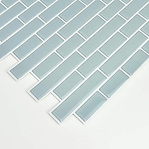 In Home NH2361 Sea Glass Peel & Stick Backsplash Tiles, Blue