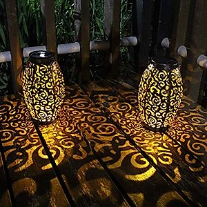 esgarden 2 Pack Upgraded 15 Lumens Outdoor Lanterns Gardening Gifts Patio Solar Lantern Hanging Powered Lights Waterproof Decorative Lamp Tabletop Decor Outside Decorations Table Christmas Gift Bronze