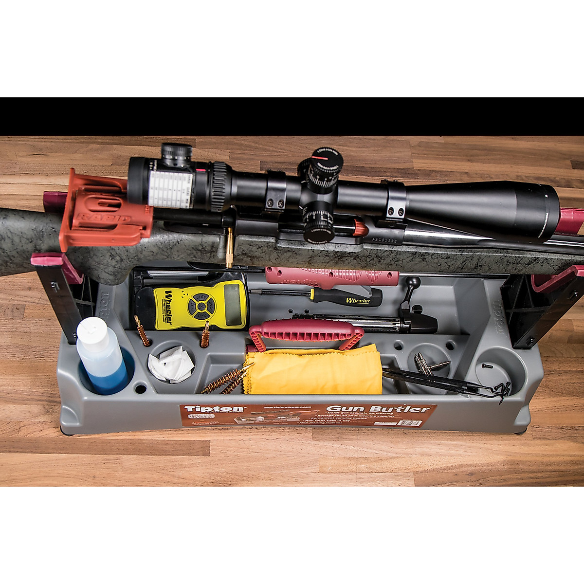 Tipton Gun Butler with Non-Marring Cleaning Forks and Storage Compartments for Secure Firearm Cleaning and Maintenance Green