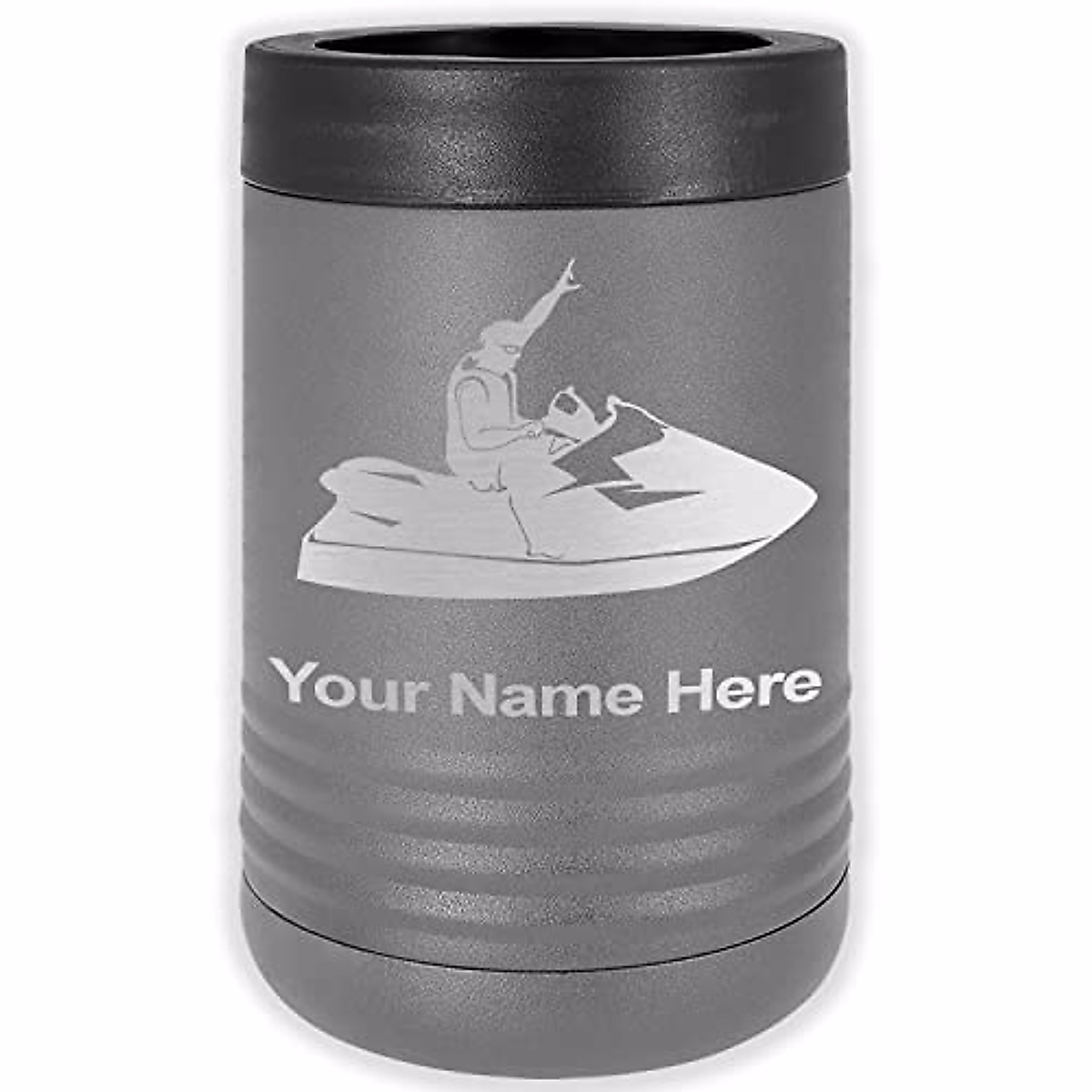 LaserGram Double Wall Insulated Beverage Can Holder, Personal Watercraft, Personalized Engraving Included (Standard Can, Gray)