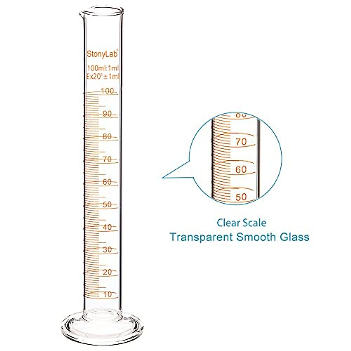StonyLab Combo Pack Borosilicate Glass 10ml/50ml/100ml Heavy Wall Graduated Cylinder Measuring Cylinder (10ml/50ml/100ml)