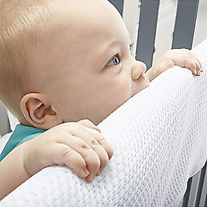 BreathableBaby Breathable Mesh Crib RailGuard Teething Cover — White — 27” Short Panels (2) — Fits Most Full-Size Cribs (Does Not Fit Mini Cribs) — Use with Coordinating Long Panel for Extra Coverage