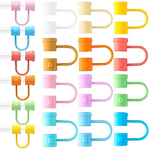 OIIKI 24Pcs Silicone Straw Tips Cover, 6mm-7.3mm Straw Cover for Cup, Dust-Proof Drinking Straw Reusable Straw Tips Lids for Indoor, Outdoor, 12 Colors
