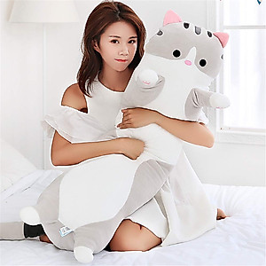 shangman Lovely Plush Cat Doll Cute Cartoon Soft Stuffed Kitten Pillow Long Throw Sleeping Toy Gift for Kids Girlfriend Multiple Size (Grey,50cm/19.6in)