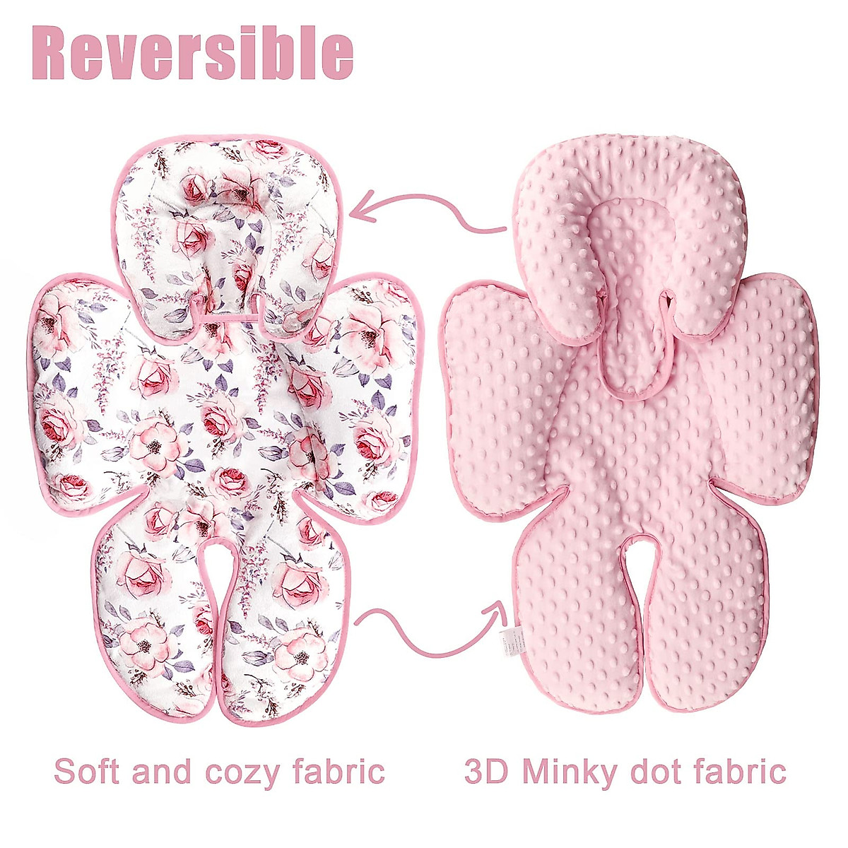 Baby Carseat Head & Body Support, Carseat Cover Girls, Infant Headrest Cushion, Newborn Car Seat Canopy, Pink Floral