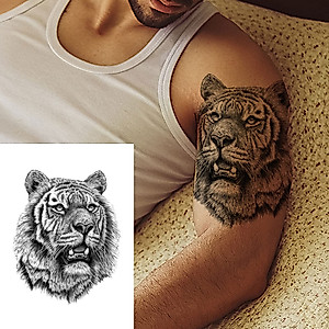 30Pcs Lion Wolf Tiger Animal Half Arm Sleeve Temporary Tattoo Sticker For Men(8.3x5.9 inch)