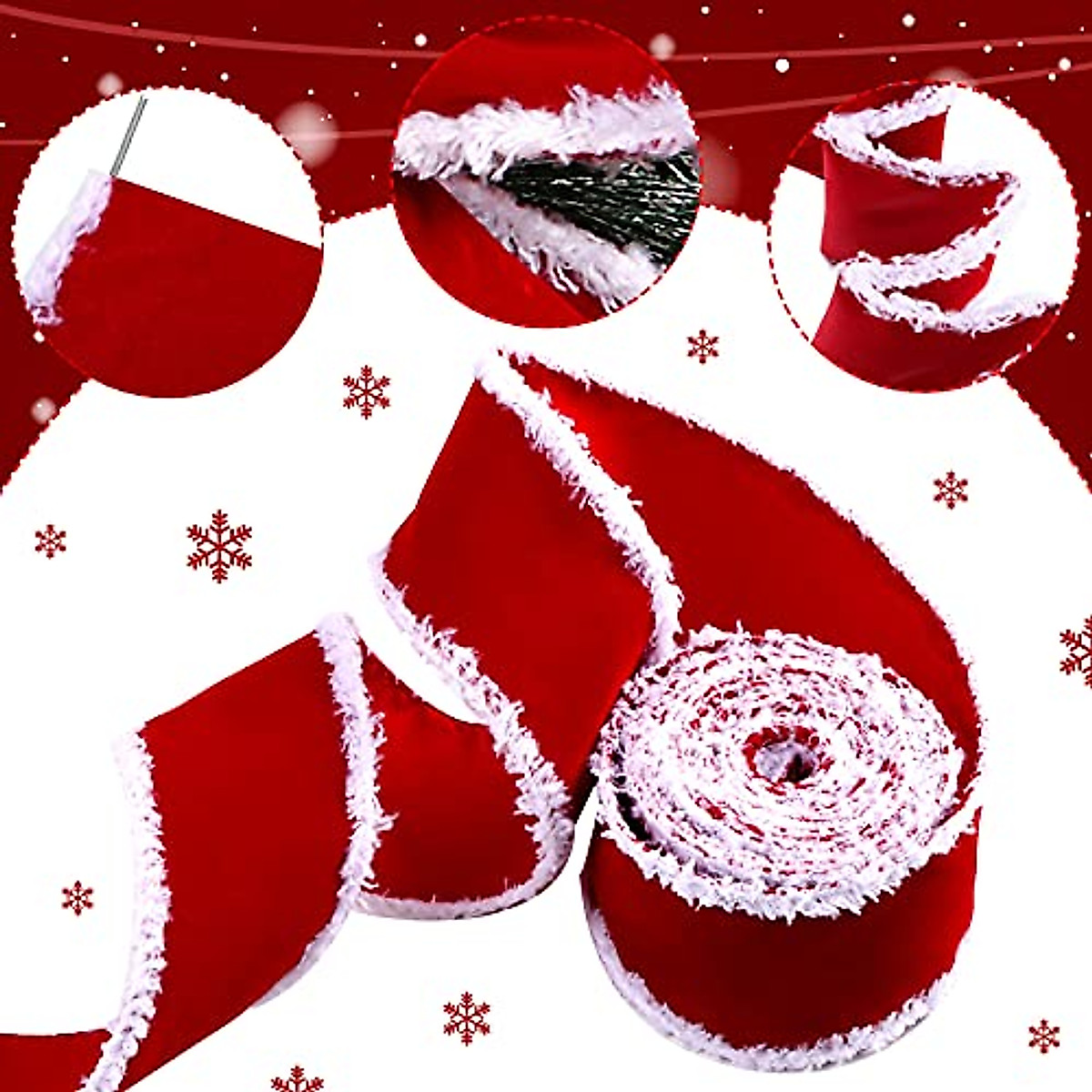 2 Rolls Christmas Velvet Decorative Ribbons Rolls Craft DIY Ribbon Fabric Cloth Ribbon Wire Edge Ribbons for Craft Christmas Holiday Decoration(2.5 Inch x 6 Yard,Red)