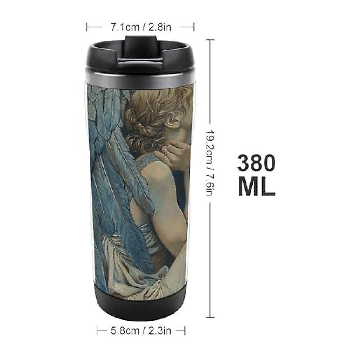 RTFGHJS 13oz Vacuum Insulated Stainless Steel Tumbler with Leakproof Lid Angel with Blue Wings 304 Stainless Steel Travel Mug Wide Mouth Coffee Cup for Hot & Cold Drinks (380ml)