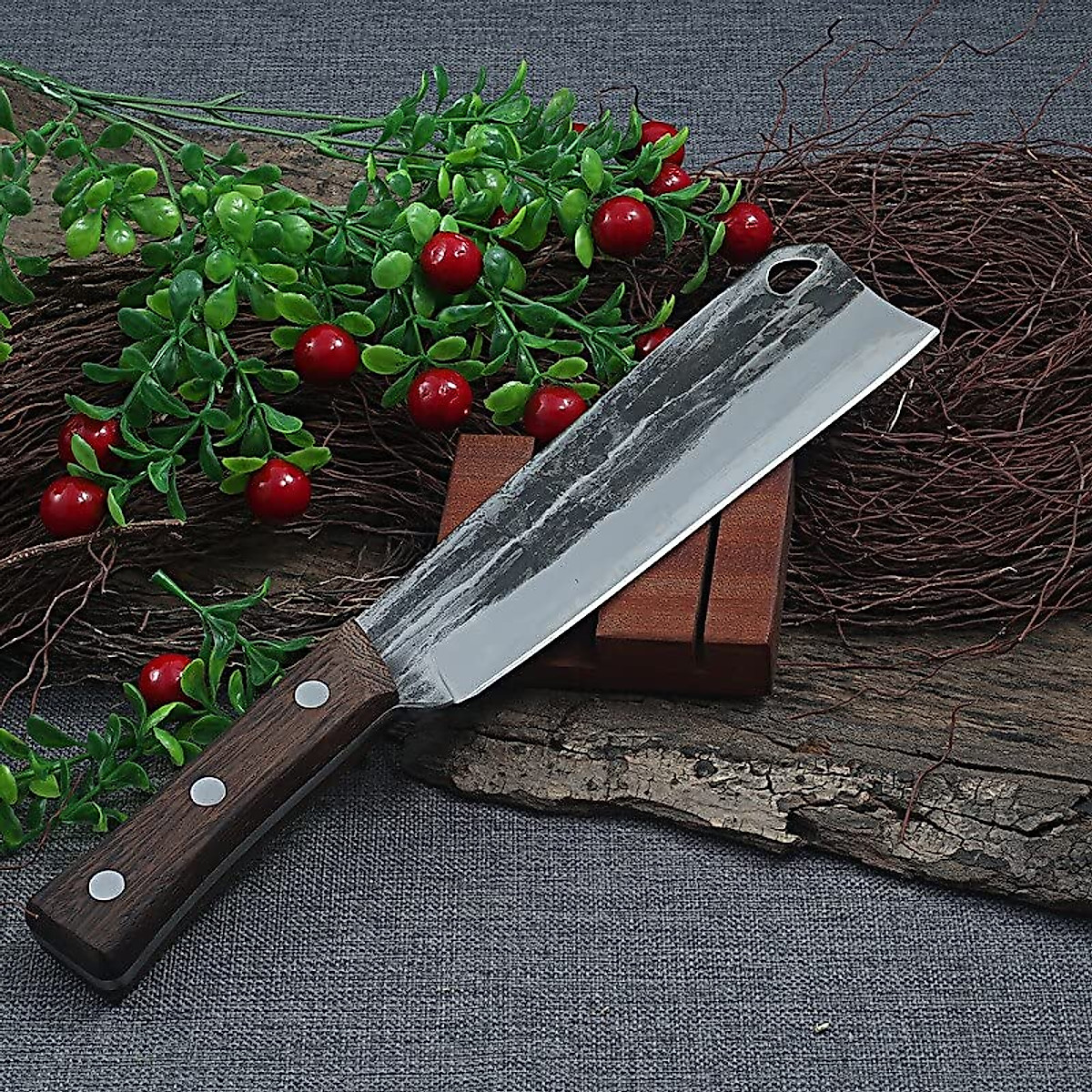 Meat Cleaver Knife, Hand forging Bone Chopping knife Kitchen Chef Butcher Knives with Wood Handle Chinese Knife Cleaver Cutting Outdoors Tools