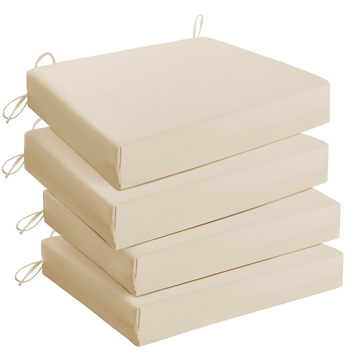 UNIKOME Outdoor Chair Cushions Pack of 4, Water Resistant Patio Cushions with Ties, High Density Sponge Filling Square Corner Seat Cushions for Outdoor Furniture, 18.5"x16"x3", Beige