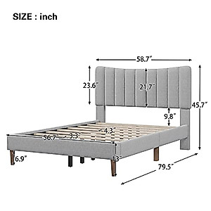 Livavege Bed Frame Full Size with Wingback Headboard, Upholstered Platform Bed Frame with,Solid Wood Slats Support, Full Bedframes No Box Spring Needed, Noise-Free