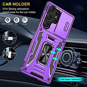 Samsung S23 Ultra Case, Galaxy S23 Ultra Case, with HD Screen Protector, Military-Grade Metal Ring Holder Kickstand 15ft Drop Tested Shockproof Cover Case for Samsung Galaxy S23 Ultra Purple