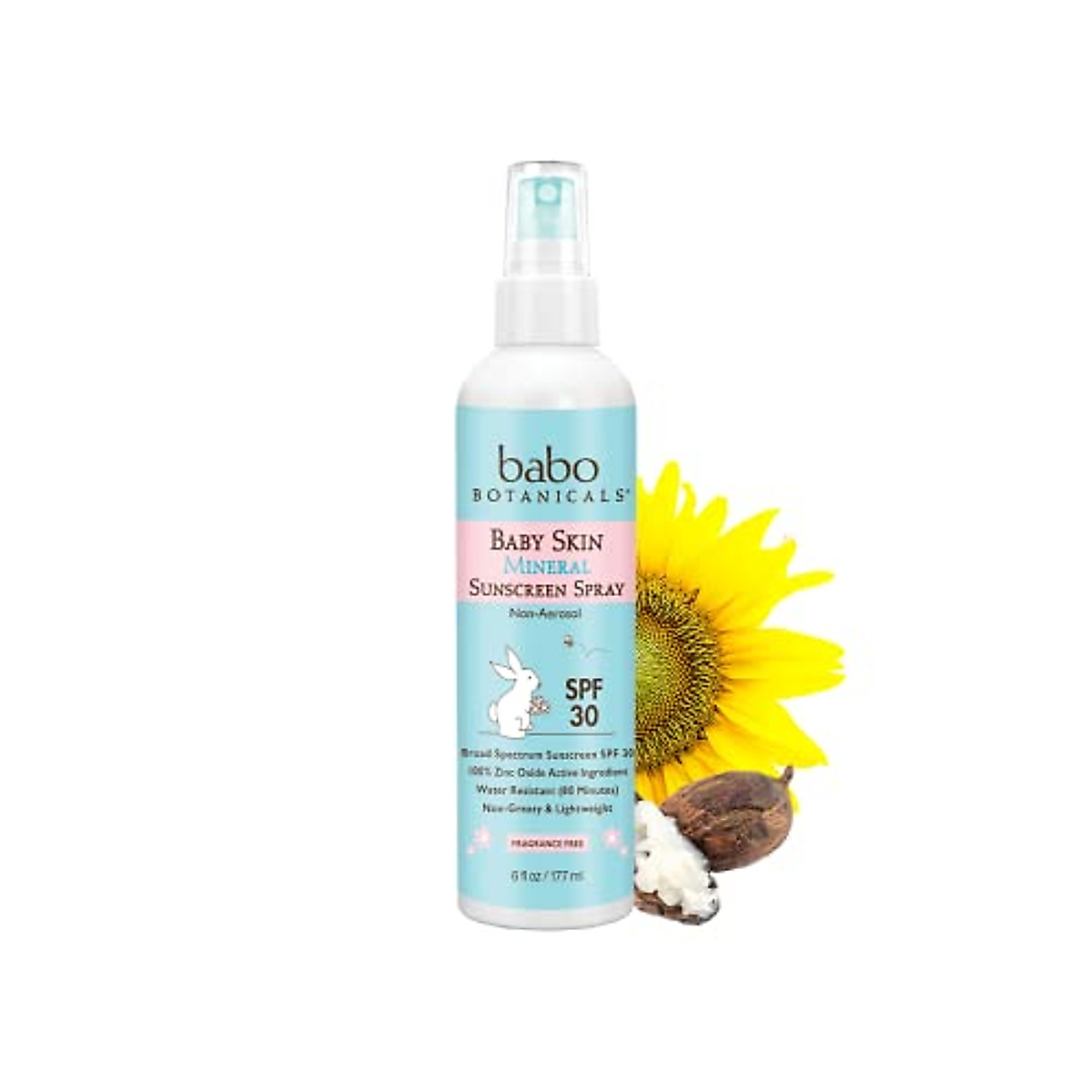 Babo Botanicals Baby Skin Mineral Sunscreen Spray SPF 30 Broad Spectrum - with 100% Zinc Oxide Active – Fragrance-Free, Water-Resistant, Non-Greasy & Lightweight - 6 fl. oz.