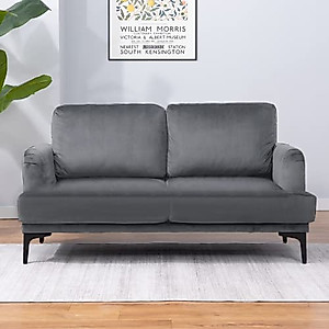BALUS 52.76" W Velvet Sofa Couch/Mid Century Modern Loveseat Couches for Living Room&Upholstered Small Couch for Small Spaces/Bedroom/Apartment/Easy Assembly(Loveseat,Velvet Grey)