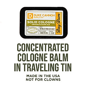 Duke Cannon Supply Co. Solid Cologne for Men Bay Rum (Citrus Musk, Cedarwood, Island Spice) - Concentrated Balm, Travel-Friendly Convenient Tin, Made with Natural & Organic Ingredients 1.5 oz (1 unit)