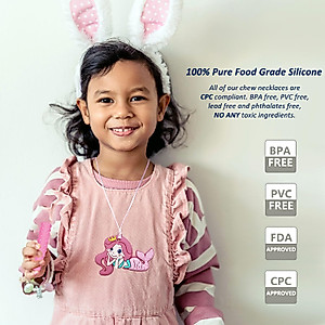 Chew Necklaces for Sensory Kids Adults, 6 Pack Silicone Sensory Chew Toys for Autistic Children with ADHD/SPD/Autism/Anxiety, Pink Chewy Necklace Stim Toy for Teething Chewing Biting Fidgeting