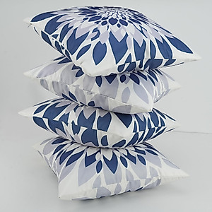JASEN Outdoor Waterproof Pillow Covers, Blue Floral Outdoor Throw Pillow Cover Set of 4, Boho Double-Sided Decorative Outside Throw Pillows for Patio Furniture Porch Garden Couch Sunbrella