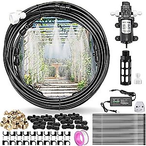 CozyCabin Outdoor Misting Cooling System with Pump - 40ft (12m) Misting Line with Filter + 6 Brass Mist Nozzles (3/4") for Patio Garden Greenhouse Watering Distribution System (12m (40ft))
