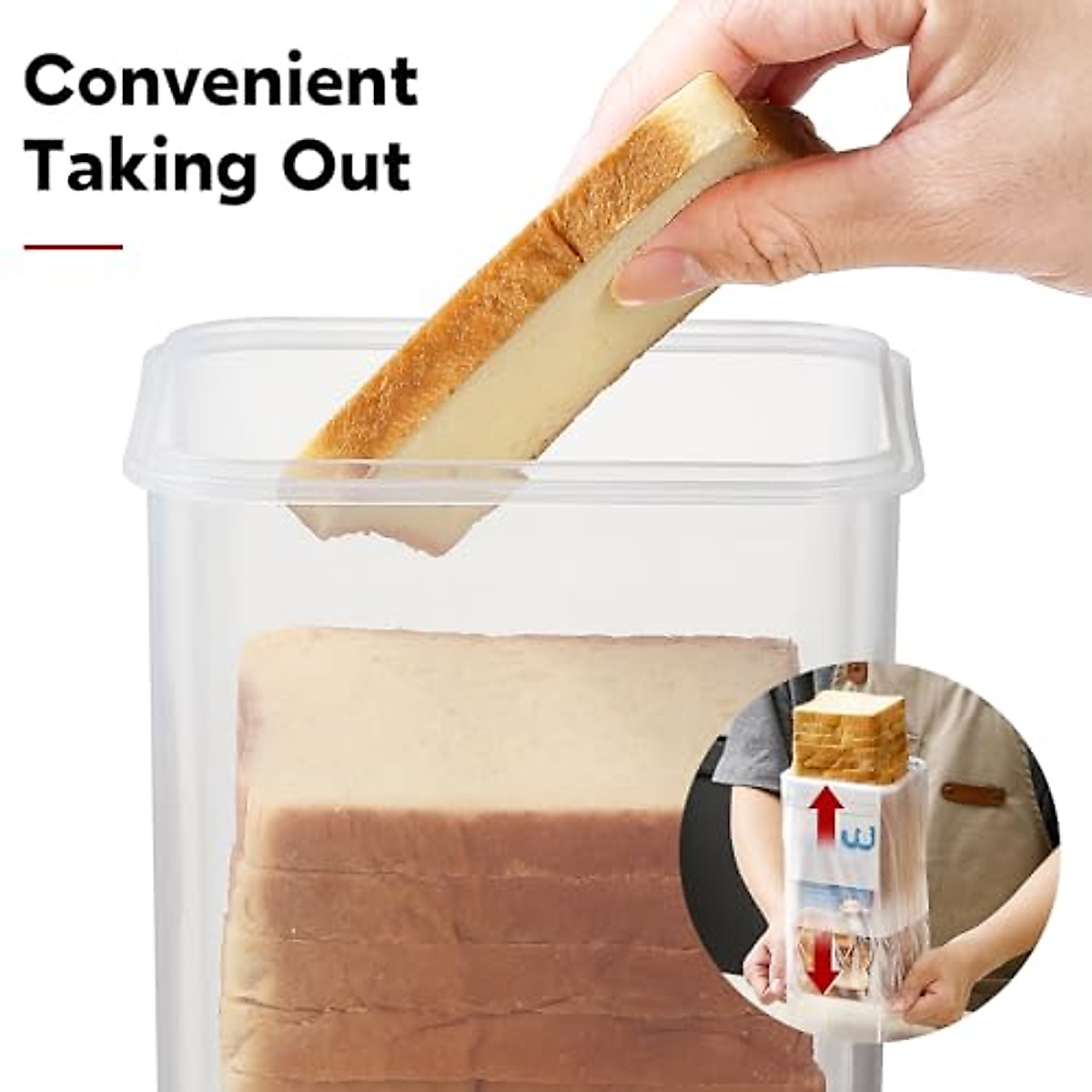 AOZITA Bread Box with Airtight Lid, Bread Storage Container, Bread Loaf Storage Dispenser, Plastic Sandwich Bread Keeper, White Lid, 1 Pack