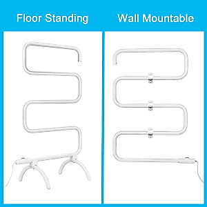 Electric Towel Warmer, S-Shaped Heated Towel Rack with Built-in Switch, Constant Temperature Control, 15 Min Fast Heating, Freestanding & Wall-Mounted Drying Rack for Bathroom, White