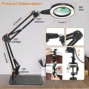 NAKOOS Magnifying Glass with Light and Stand, 8X Real Glass 2-in-1 Magnifying Desk Lamp & Clamp, Touch Control 3 Modes Stepless Dimmable LED Lighted Magnifier for Crafting Repair DIY Hobby Close Work