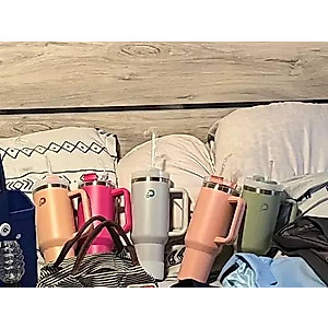 Acuewuja 30oz/890ml Tumbler With Handle, Lid, Straw And Silicone Boot Reusable Double Wall Vacuum 18/8 Stainless Steel Coffee Travel Mug Portable Insulated Beer Cup (Fog)