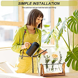 XXXFLOWER Plant Terrarium with Wooden Stand, Air Planter Bulb Glass Vase Metal Swivel Holder Retro Tabletop for Hydroponics Home Garden Office Decoration - 3 Bulb Vase