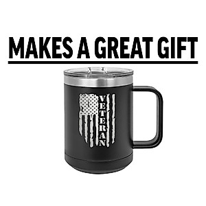 Rogue River Tactical USA Tattered American Flag Veteran Heavy Duty Stainless Steel Black Coffee Mug Tumbler With Lid Novelty Cup Great Gift Idea