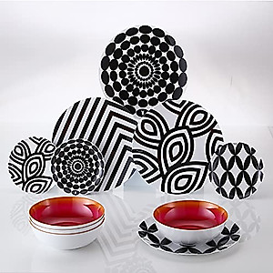 French Bull Assorted Plates-6 Piece Set-Melamine Dinnerware, Serving, Party, Platter, Dish, 6" - Black and White Assorted