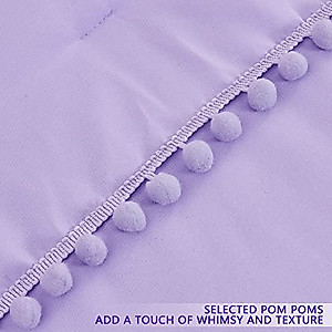 SUCHDECO Lavender Toddler Bedding Set Toddler Comforter Set for Girls Baby Crib Bedding Set with 6 Pom Poms Fringes - 4 Pieces: Comforter, Fitted Sheet, Flat Sheet, Pillowcase