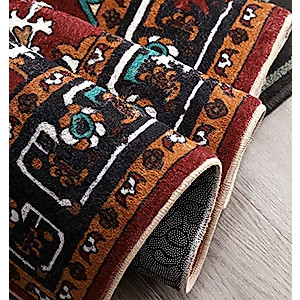 YoKii Southwest Persian Oriental Bathroom Rug Shaggy Soft Faux Wool Rubber Backing Non-Slip Bath Mat Boho Vintage Tribal Traditional Shag Bath Rugs Floral Medallion Washable (Red, 16 x 24)