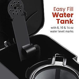 Elite Gourmet EHC114 Personal Single-Serve Compact Coffee Maker Brewer Includes 14Oz. Thermal Travel Mug with Stainless Steel Interior, Compatible with Coffee Grounds, Reusable Filter, Black