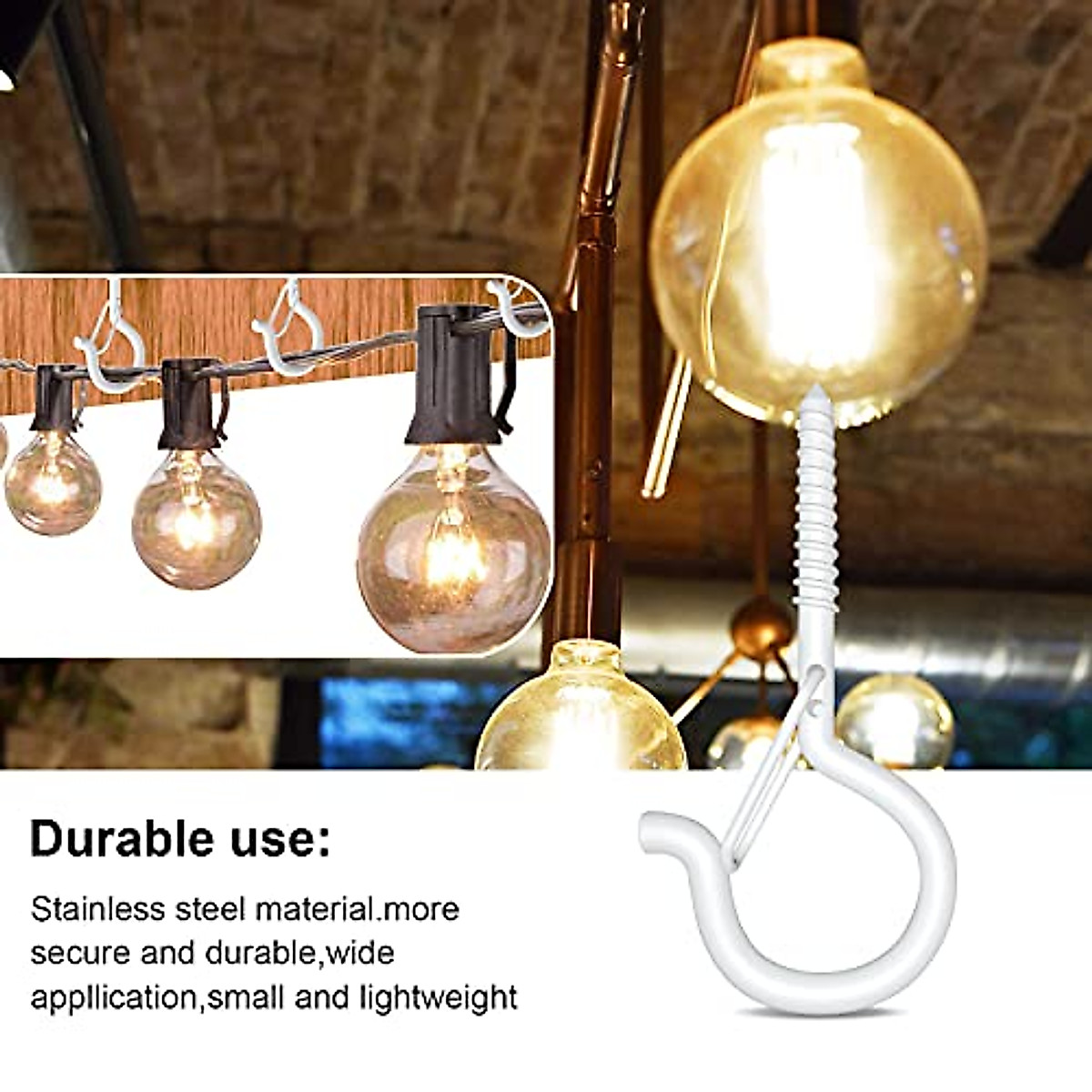 GIPTIME 32PCS Q Hanger Hooks,Ceiling Screw Hook Outdoor Lights Lights Hanger Hook Cabinet Ceiling Hanger Wall Mount Hook for New Year House Garage Party Easter LED Fairy Lights