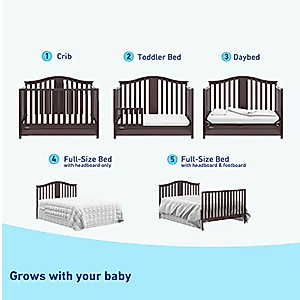 Graco Solano 5-in-1 Convertible Crib with Drawer (Espresso) – GREENGUARD Gold Certified, Crib with Drawer Combo, Includes Full-Size Nursery Storage Drawer, Converts to Toddler Bed and Full-Size Bed
