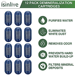 Demineralization Cartridge Filter for HoMedics & Vicks Ultrasonic Humidifiers, Filters Mineral Deposits, Prevents Hard Water Build-Up, Purifies Water, Eliminates White Dust and Odor, 12 Pack