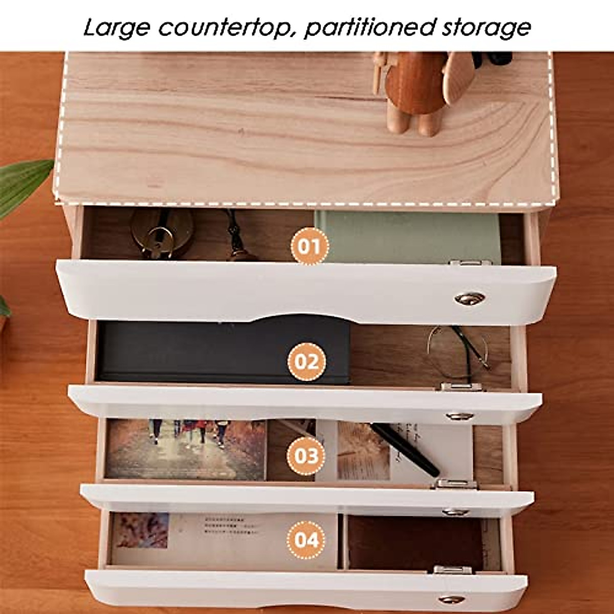 YUZDNM Desktop Drawer Cabinet, Desk Storage Box, Flat File Cabinet, Wooden Desktop Storage Box with Lockable Drawers, Office Supplies A4/Receipt File Organizer (Size : 4 Layer)