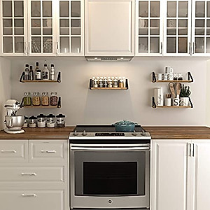 Wallniture Ponza Wood Floating Shelves for Wall Storage, Natural Burned Small Bookshelf Set of 5