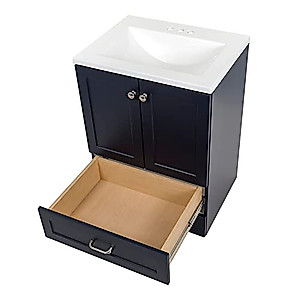 Spring Mill Cabinets Emlyn 24 Inch Bathroom Vanity with White Single Sink Top, 2-Door Cabinet, 1 Drawer, 24.5" W x 18.75" D x 32.89" H, Deep Blue